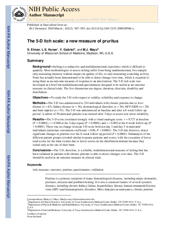 (PDF) The 5-D itch scale: a new measure of pruritus