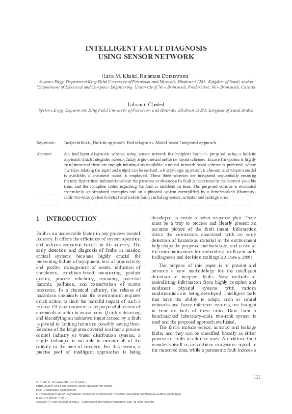 (PDF) Intelligent fault diagnosis using sensor network