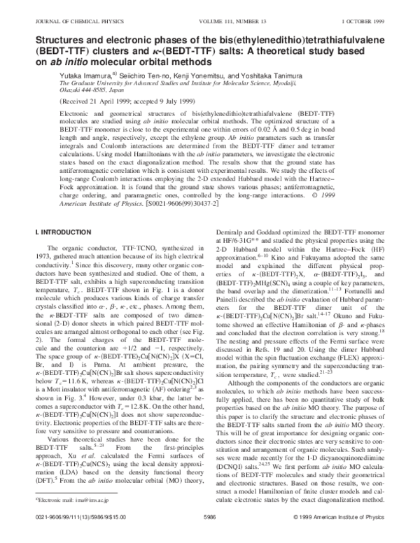 (PDF) Structures and electronic phases of the bis(ethylenedithio ...