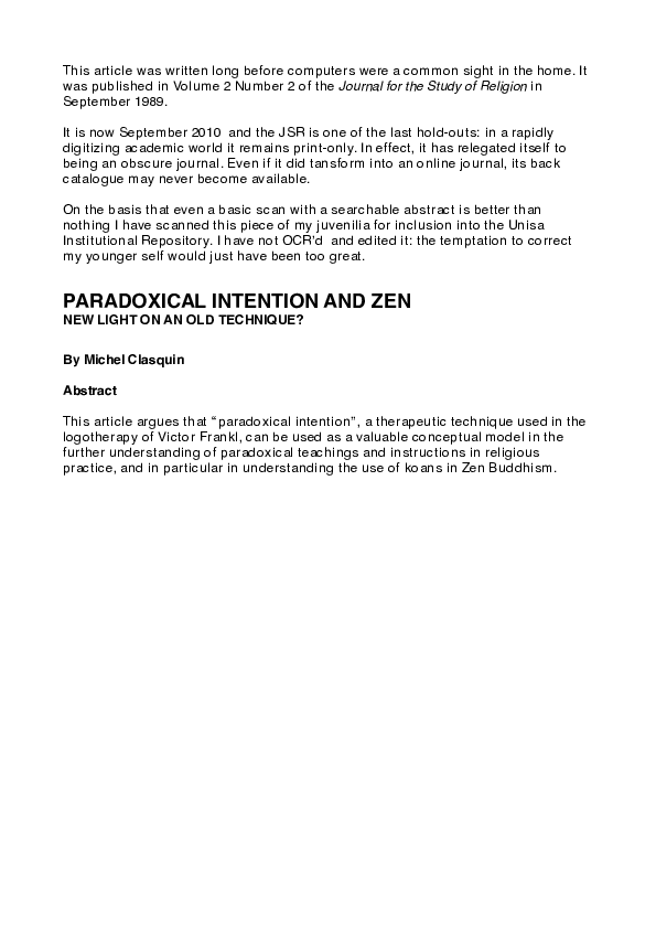 (PDF) Paradoxical intention and zen: new light on an old technique ...