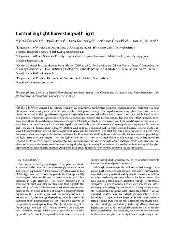 (PDF) Controlling Light Harvesting with Light