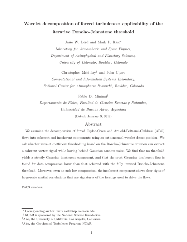 (PDF) Wavelet decomposition of forced turbulence: Applicability of the iterative Donoho ...