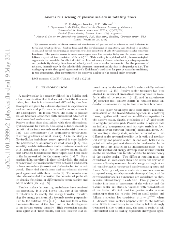 (PDF) Anomalous scaling of passive scalars in rotating flows | Pablo Mininni - Academia.edu