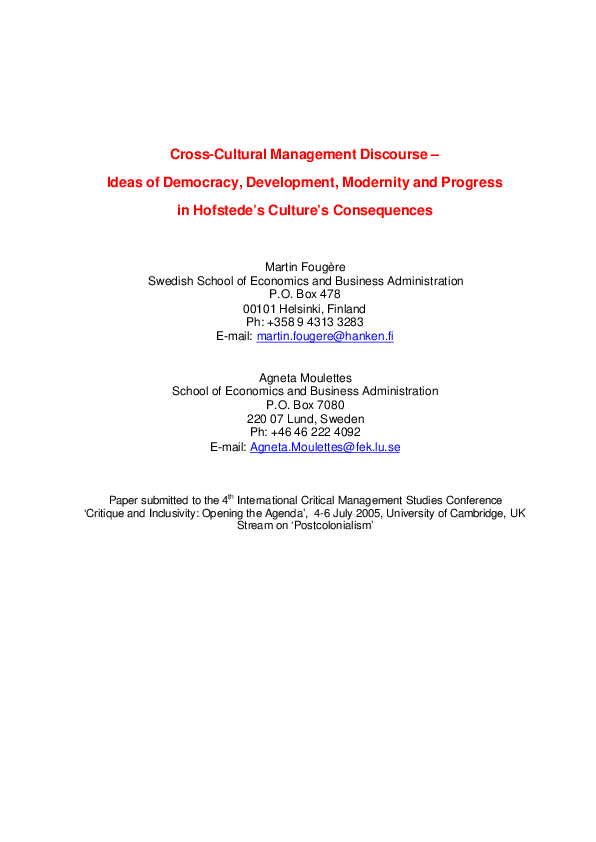 (PDF) Cross-Cultural Management Discourse–Ideas of Democracy ...