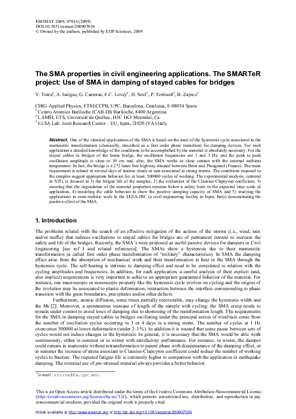(PDF) The SMA properties in civil engineering applications. The SMARTeR ...
