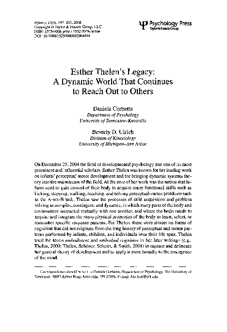 (PDF) Esther Thelen's Legacy: A Dynamic World That Continues to Reach ...