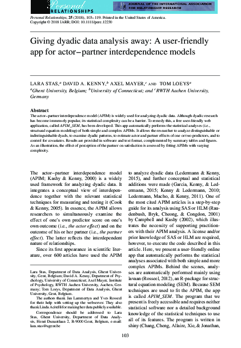 (PDF) Giving dyadic data analysis away: A user-friendly app for actor-partner interdependence models