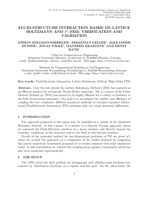 (PDF) Fluid-Structure Interaction based on Lattice Boltzmann and p-FEM