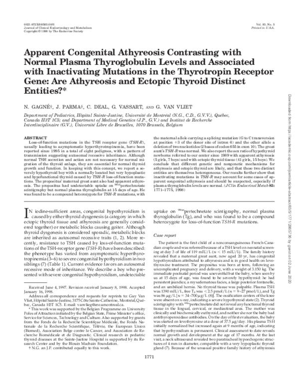 (PDF) Apparent Congenital Athyreosis Contrasting with Normal Plasma ...