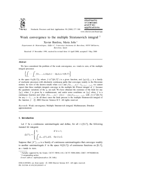 (PDF) Weak convergence to the multiple Stratonovich integral