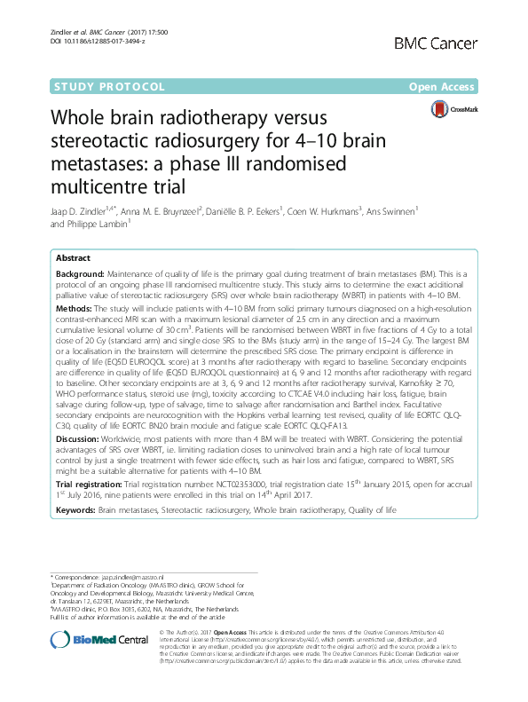 (PDF) Whole-brain radiotherapy versus stereotactic radiosurgery for patients in recursive ...