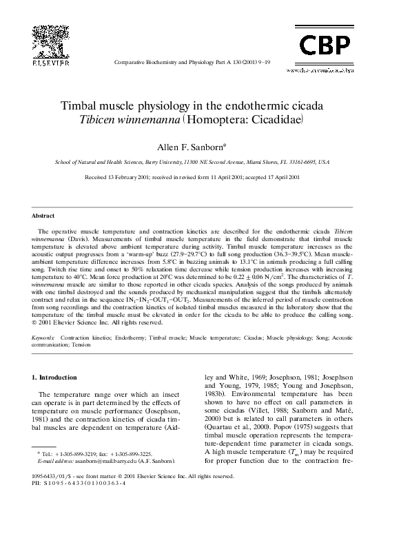 (PDF) Timbal muscle physiology in the endothermic cicada Tibicen ...