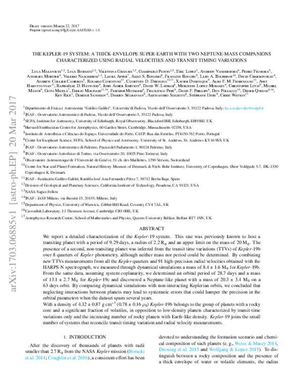 (PDF) The Kepler-19 System: A Thick-envelope Super-Earth with Two ...