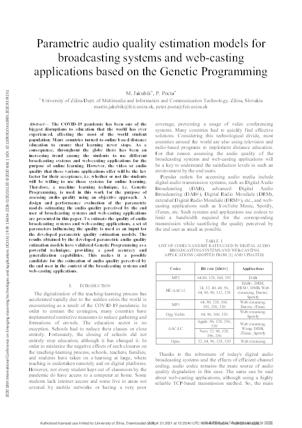 (PDF) Parametric audio quality estimation models for broadcasting systems and web-casting ...