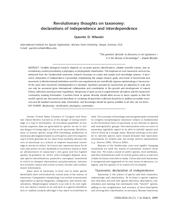 (PDF) Revolutionary thoughts on taxonomy: declarations of independence ...