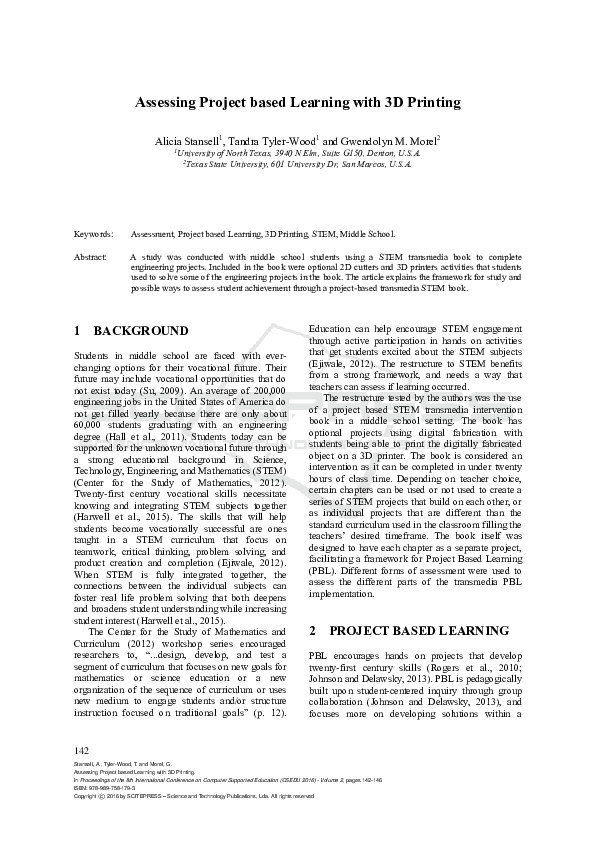 (PDF) Assessing Project based Learning with 3D Printing