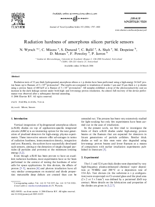 (PDF) Radiation hardness of amorphous silicon particle sensors | pierre ...