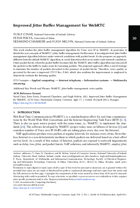 Pdf Improved Jitter Buffer Management For Webrtc
