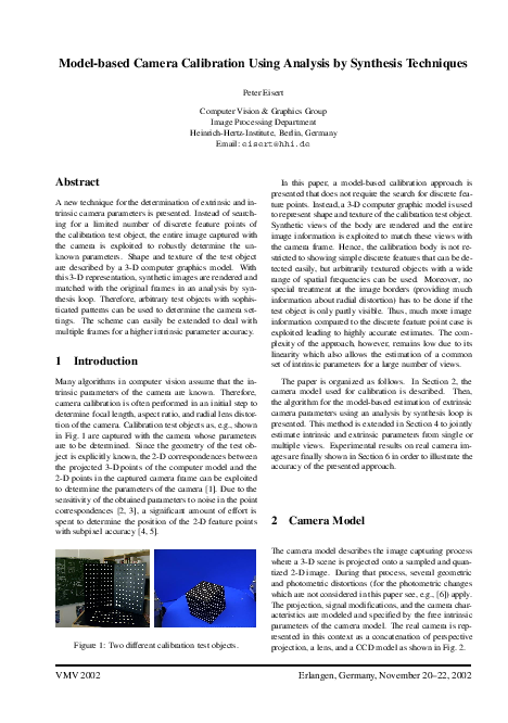 (PDF) Model-based camera calibration using analysis by synthesis techniques