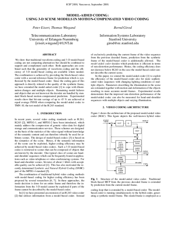 (PDF) Model-aided coding: using 3-D scene models in motion-compensated video coding