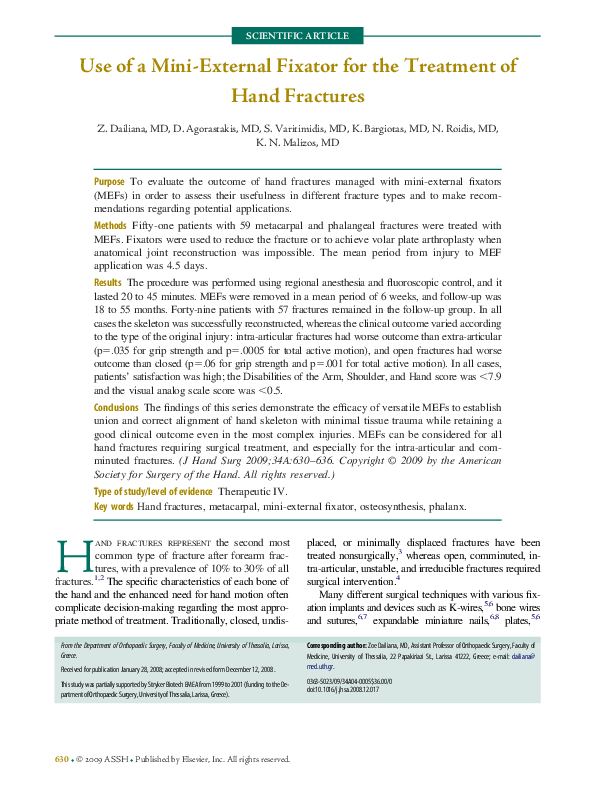 (PDF) Use of a Mini-External Fixator for the Treatment of Hand Fractures