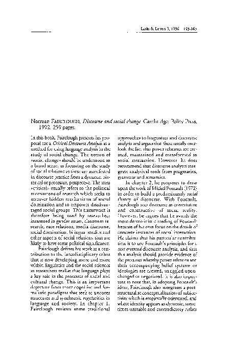 (PDF) FAIRCLOUGH, Norman. Discourse and Social Change