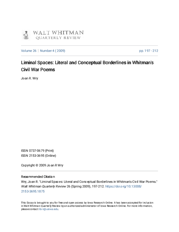 (PDF) Liminal Spaces: Literal and Conceptual Borderlines in Whitman's ...
