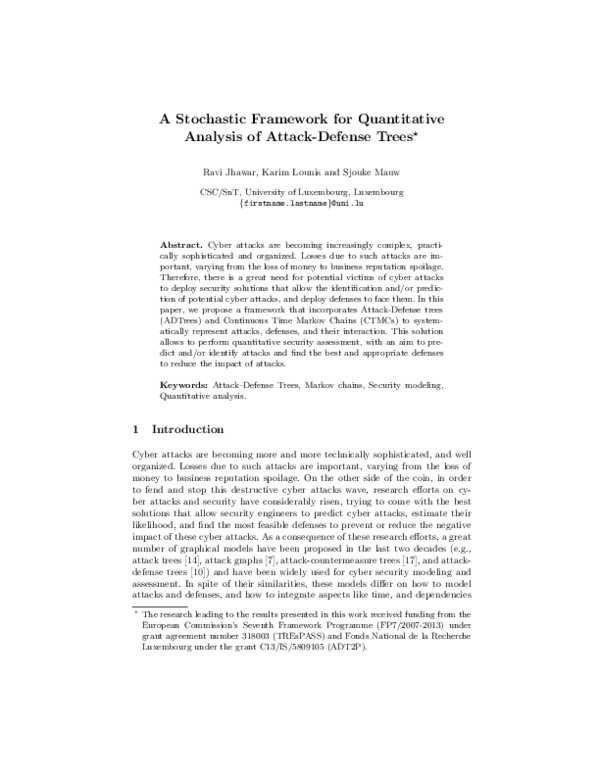 (PDF) A Stochastic Framework for Quantitative Analysis of Attack-Defense Trees
