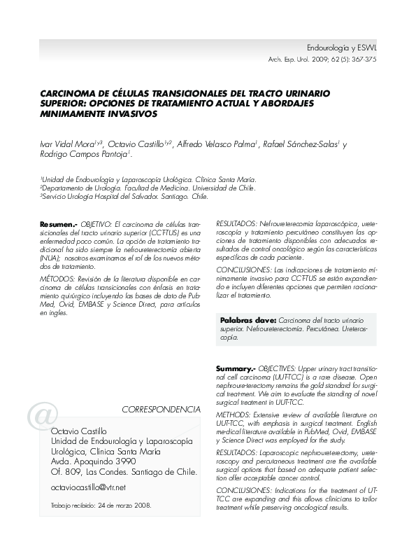 (PDF) Carcinoma de células transicionales del tracto urinario superior ...