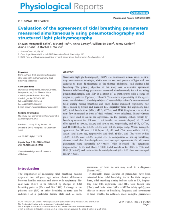 (PDF) Evaluation of the agreement of tidal breathing parameters ...