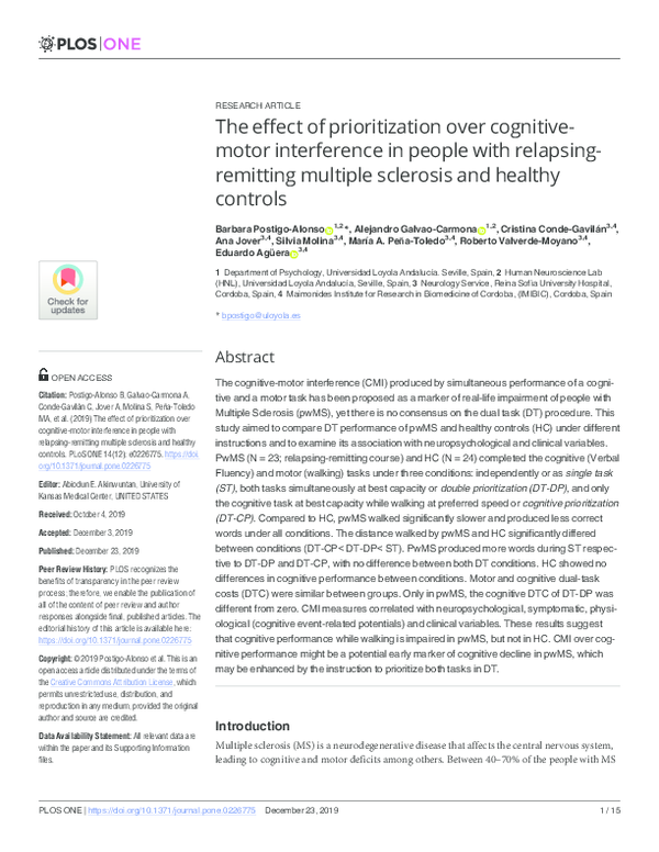 (PDF) The effect of prioritization over cognitive-motor interference in people with relapsing ...
