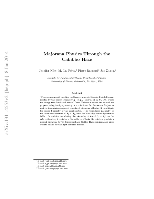 (PDF) Majorana physics through the Cabibbo Haze