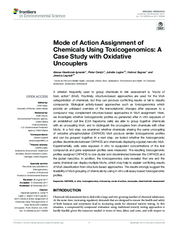 (PDF) Mode of Action Assignment of Chemicals Using Toxicogenomics: A Case Study with Oxidative ...