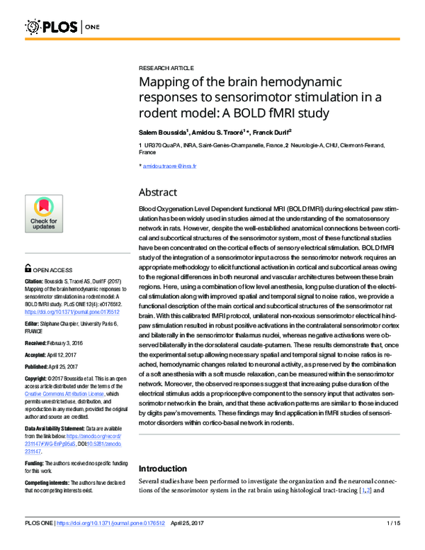 (PDF) Mapping of the brain hemodynamic responses to sensorimotor stimulation in a rodent model ...
