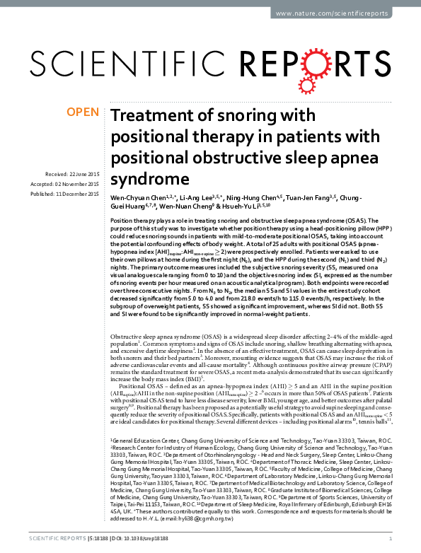 (PDF) Treatment of snoring with positional therapy in patients with ...