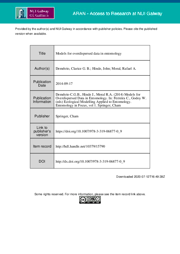 (PDF) Models for Overdispersed Data in Entomology