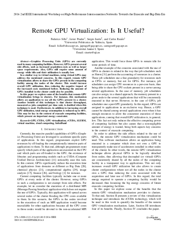 (PDF) Remote GPU Virtualization: Is It Useful?