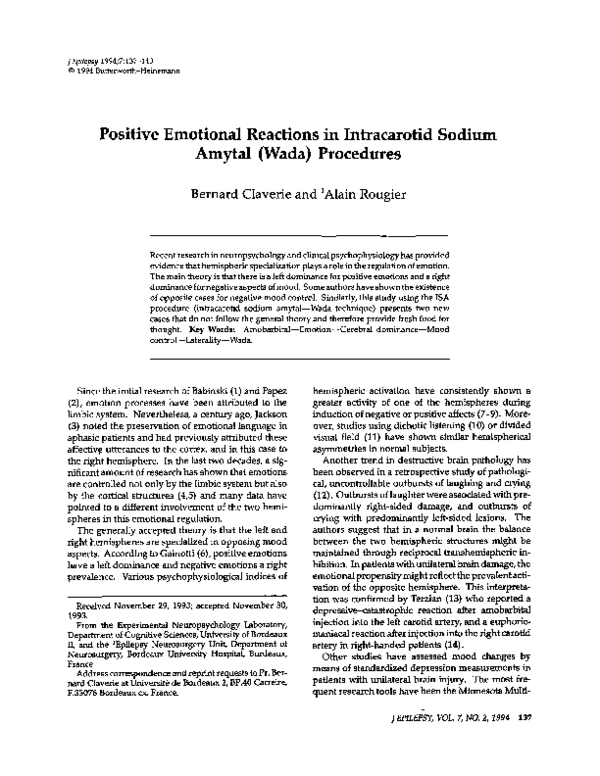 (PDF) Positive emotional reactions in intracarotid sodium amytal (Wada ...