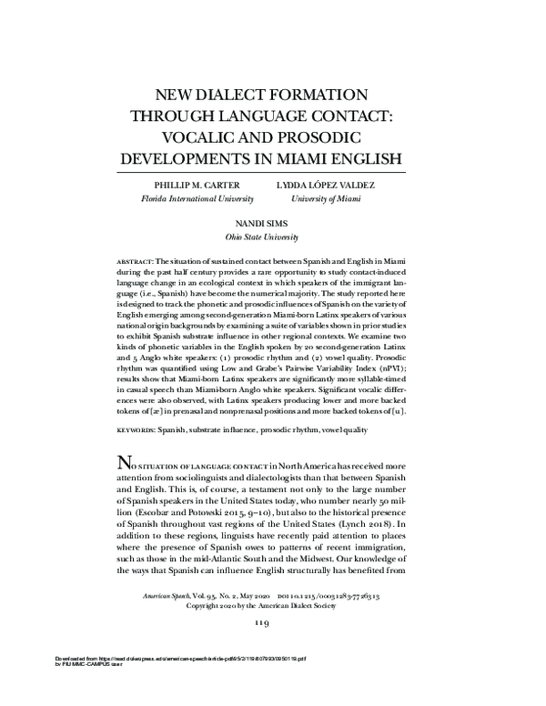 (PDF) NEW DIALECT FORMATION THROUGH LANGUAGE CONTACT: VOCALIC AND ...