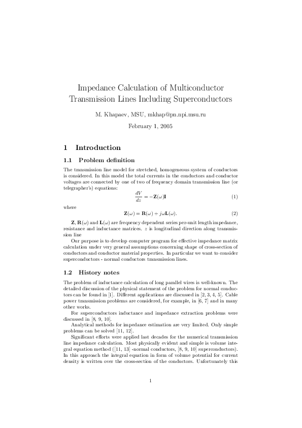 Pdf Impedance Calculation Of Multiconductor Transmission Lines Including Superconductors