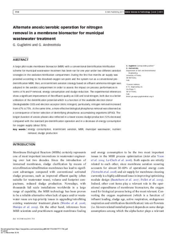 (PDF) Alternate anoxic/aerobic operation for nitrogen removal in a ...
