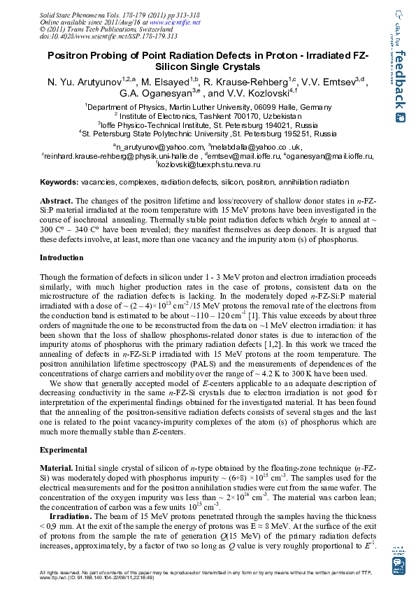 (PDF) Positron probing of point radiation defects in proton ...
