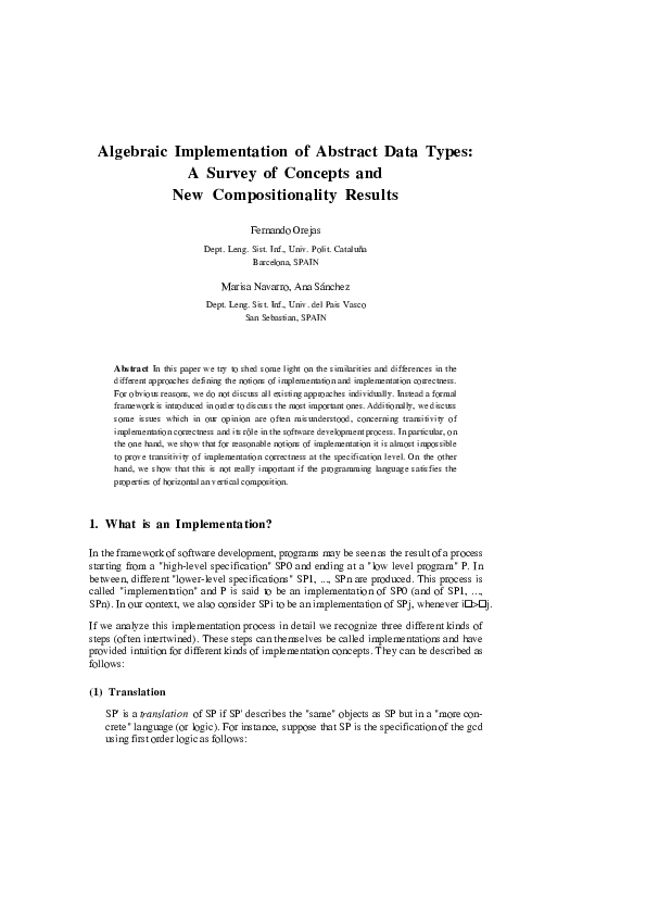 (PDF) Algebraic implementation of abstract data types: a survey of concepts and new ...