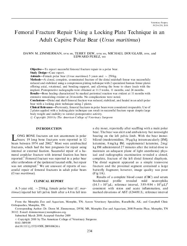 (PDF) Femoral Fracture Repair Using a Locking Plate Technique in an ...