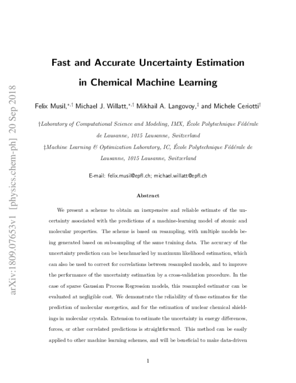 (PDF) Fast and Accurate Uncertainty Estimation in Chemical Machine Learning