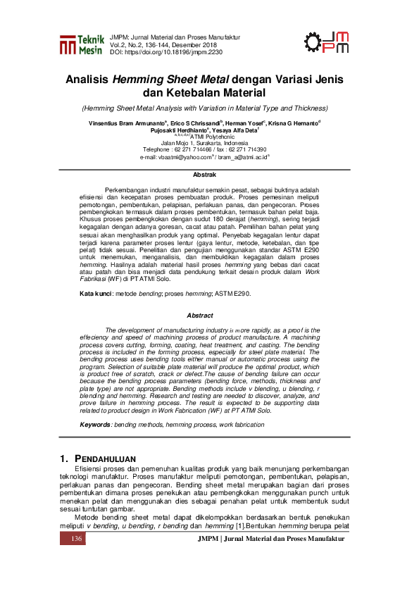 (PDF) Analisis Hemming Sheet Metal dengan Variasi Jenis dan Ketebalan ...