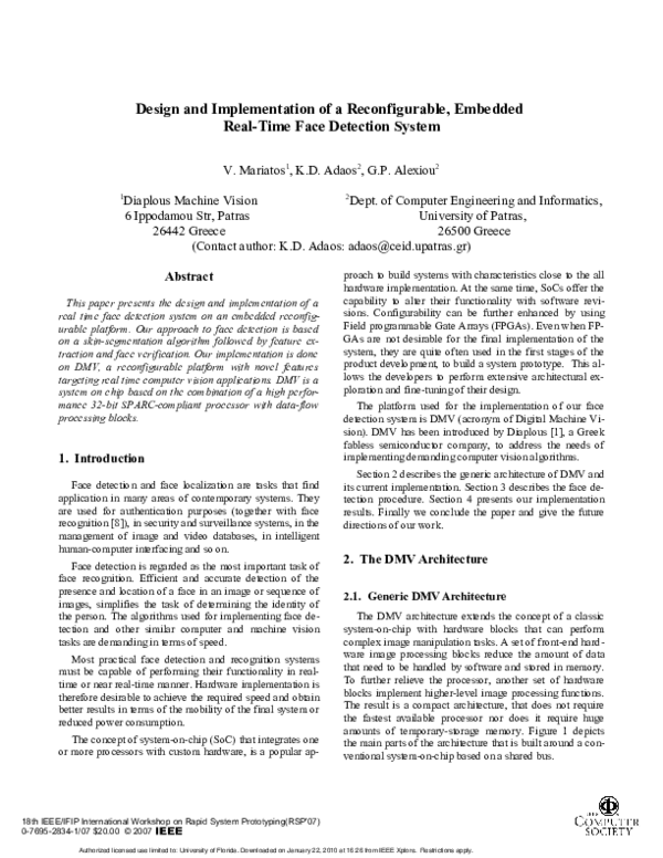 Pdf Design And Implementation Of A Reconfigurable Embedded Real Time Face Detection System