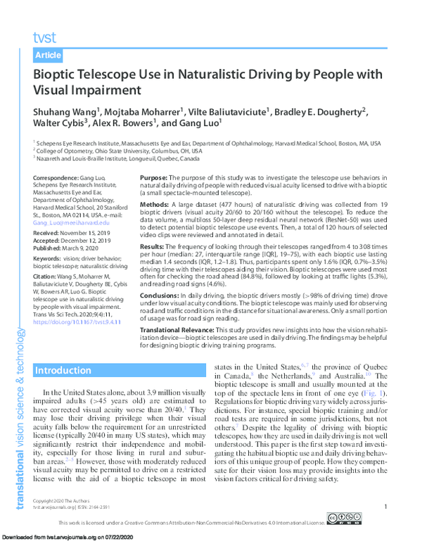 (PDF) Bioptic Telescope Use in Naturalistic Driving by People with ...