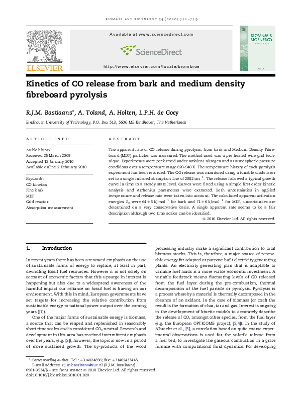 (PDF) Kinetics of CO release from bark and medium density fibreboard ...