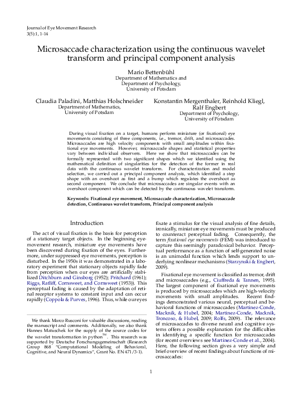 (PDF) Microsaccade characterization using the continuous wavelet transform and principal ...